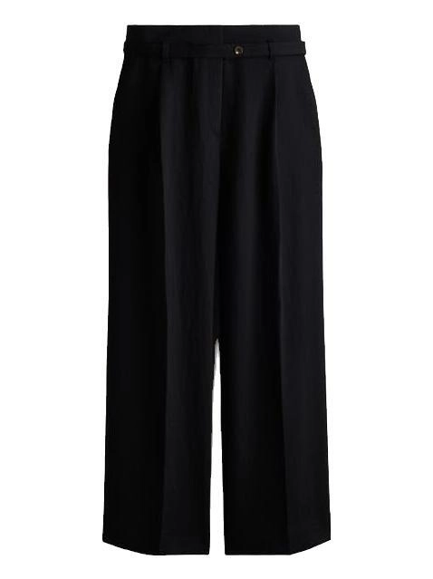 H&M Wide-leg Belted Viscose-blend Twill Pants - Black