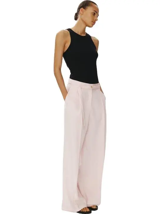H&m Wide-leg Pants With Belt - Light Pink
