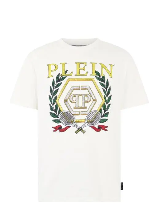 Philipp Plein Round Neck T-shirt Tennis Crest - Offwhite