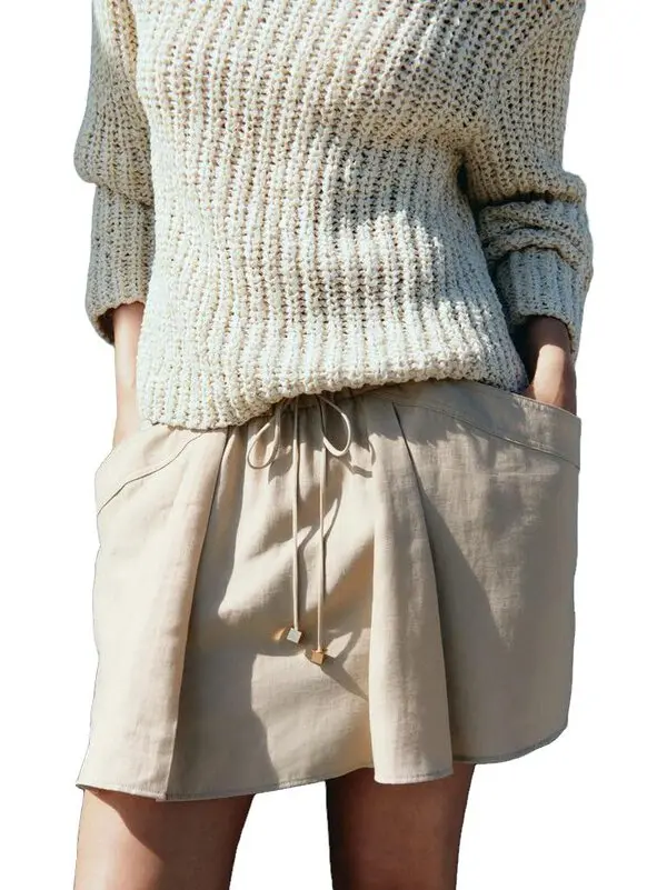 H&m Lyocell-blend Drawstring Mini Skirt - Beige