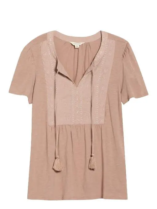 Lucky Brand Embroidered Peasant Top - Adobe Rose