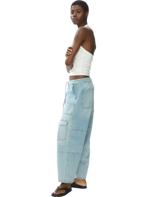 H&m Barrel Regular Waist Ankle Jeans - Light Denim Blue