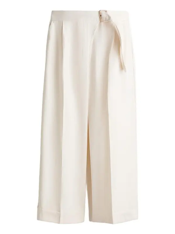 H&m Straight-leg Pants With Belt - Cream