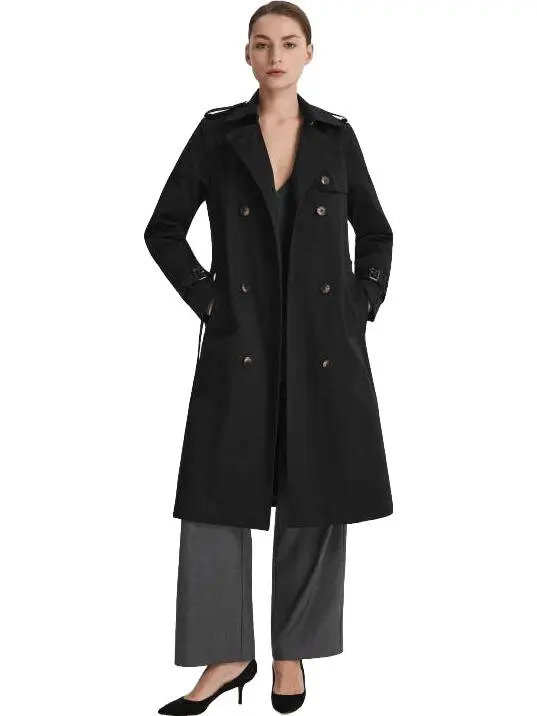 OROLAY Long Classic Double-breasted Trench Coat - Black