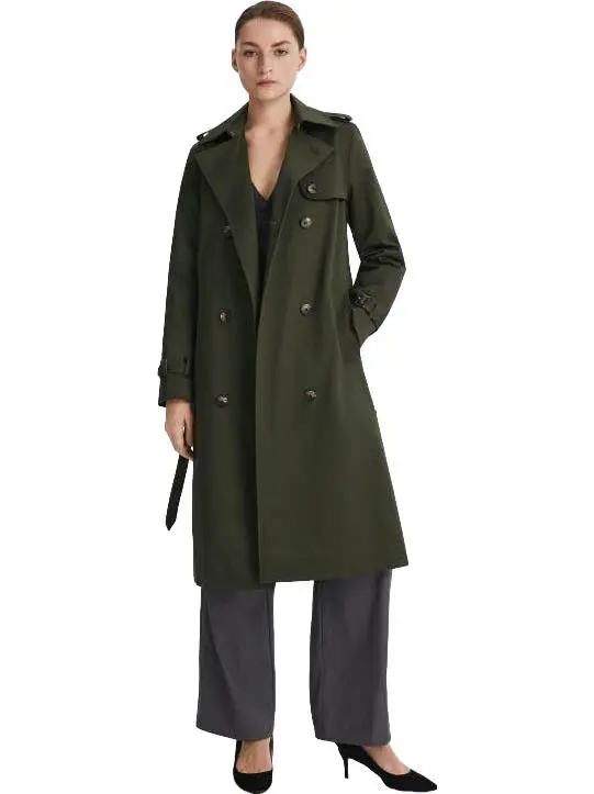 OROLAY Long Classic Double-breasted Trench Coat - Olive