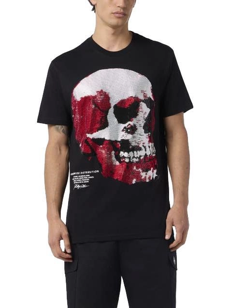 Philipp Plein Round Neck T-shirt Red Skull Skull - Black