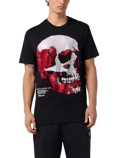 Philipp Plein Round Neck T-shirt Red Skull Skull - Jet Black
