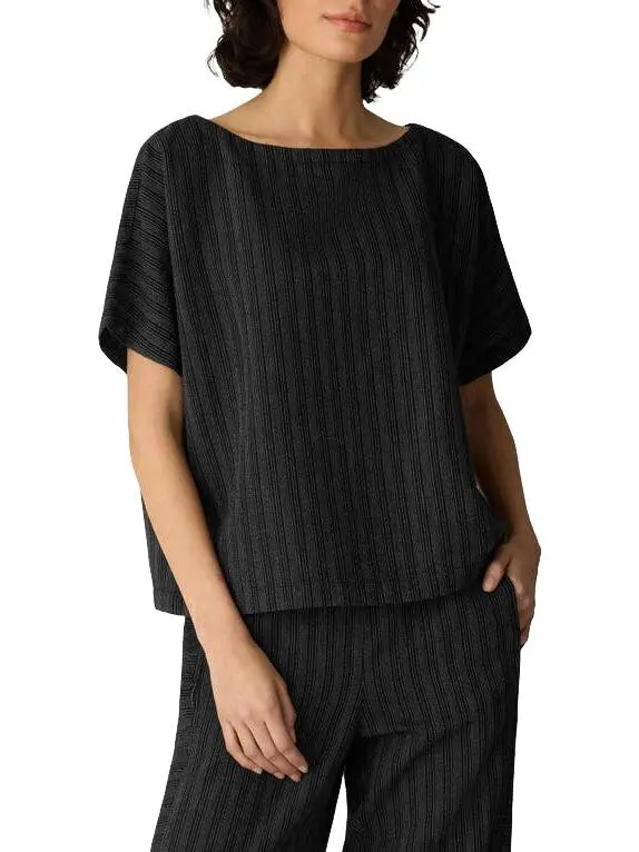Eileen Fisher Bateau Neck Dolman Sleeve Striped Top - Black/white