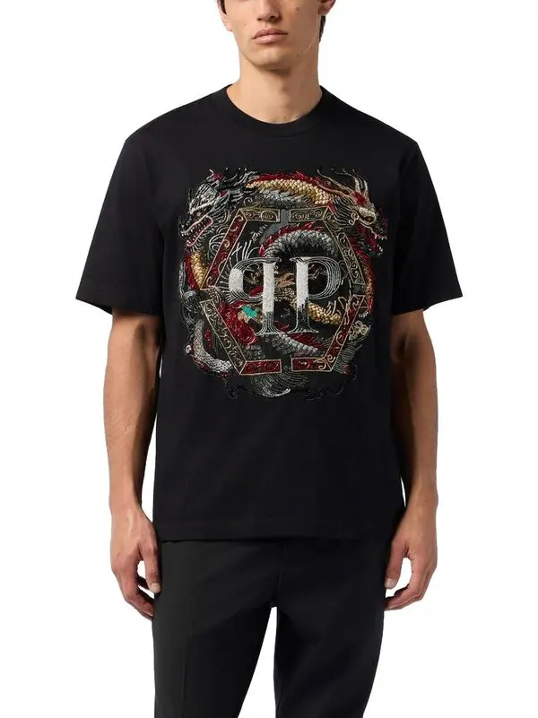 Philipp Plein Round Neck T-shirt Dragon - Black