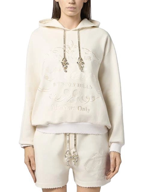 Philipp Plein Washed Hoodie Tennis Club Crystals - Offwhite