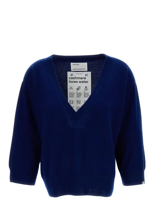 Extreme Cashmere N.491 V-neck 3/4 Sleeve Sweater - Blu