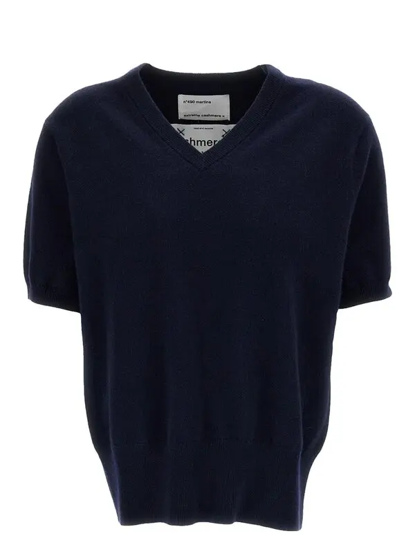 Extreme Cashmere N.490 Martina Short Sleeve V-neck Sweater - Blu