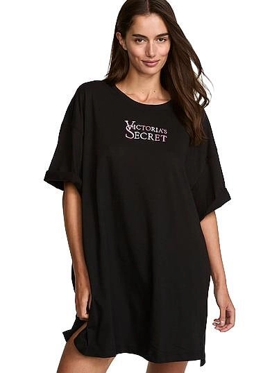 Victoria's Secret 100% Cotton Oversized Sleep Tee - Black