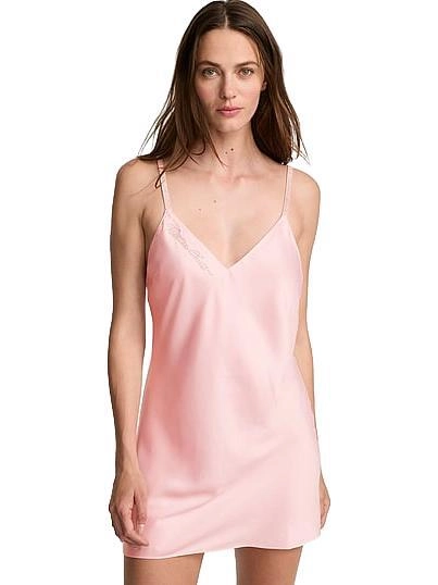 Victoria's Secret Very Sexy Shine Script Satin Mini Slip Dress - Pink