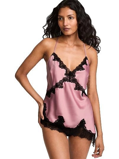Victoria's Secret Very Sexy Satin Rose Lace-trim Asymmetric Cami Top - Pink