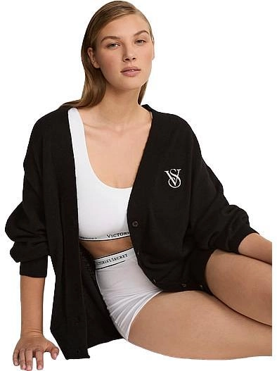Victoria's Secret Luxe Knit V-neck Cardigan Sweater - Black