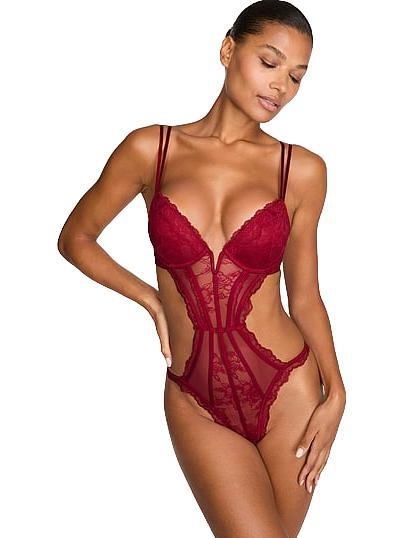 Victoria's Secret Very Sexy Push-up Lace Teddy With Cut-out Details - Red