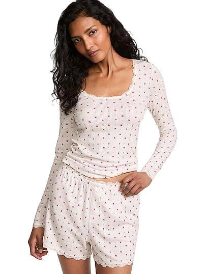 Victoria's Secret Pointelle Rib Long-sleeve Tee & Short Set - Floral