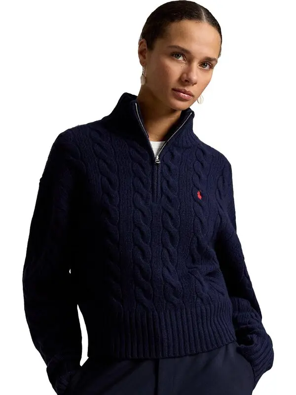 Ralph Lauren Cable Wool-cashmere Half-zip Sweater - Hunter Navy