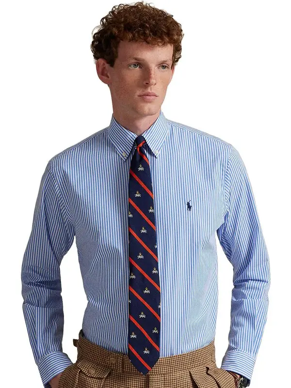 Ralph Lauren Classic Fit Striped Stretch Poplin Shirt - Light Blue/white