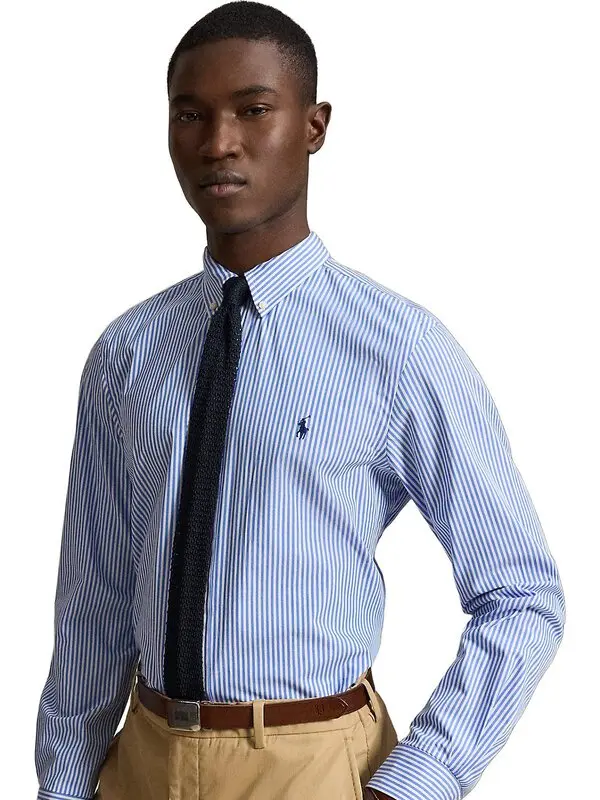 Ralph Lauren Slim Fit Striped Stretch Poplin Shirt - Light Blue/white