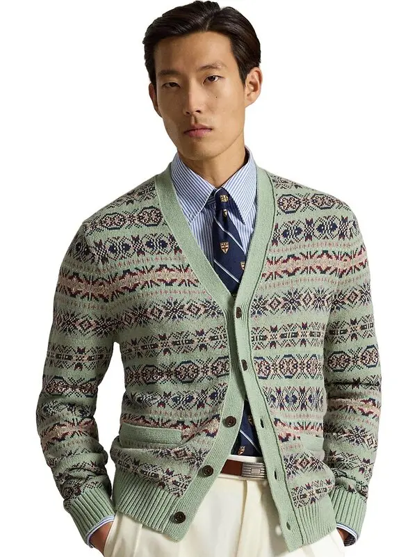 Ralph Lauren Fair Isle V-neck Cardigan - Green Combo