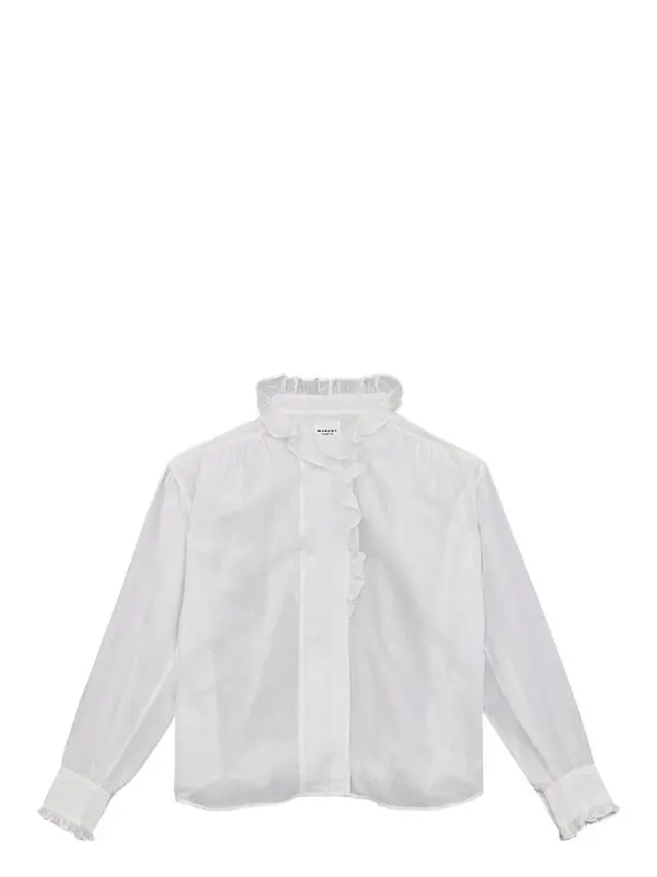 ETOILE Pamias" Top In Cotton Voile With Asymmetrical Ruffle Detail - White