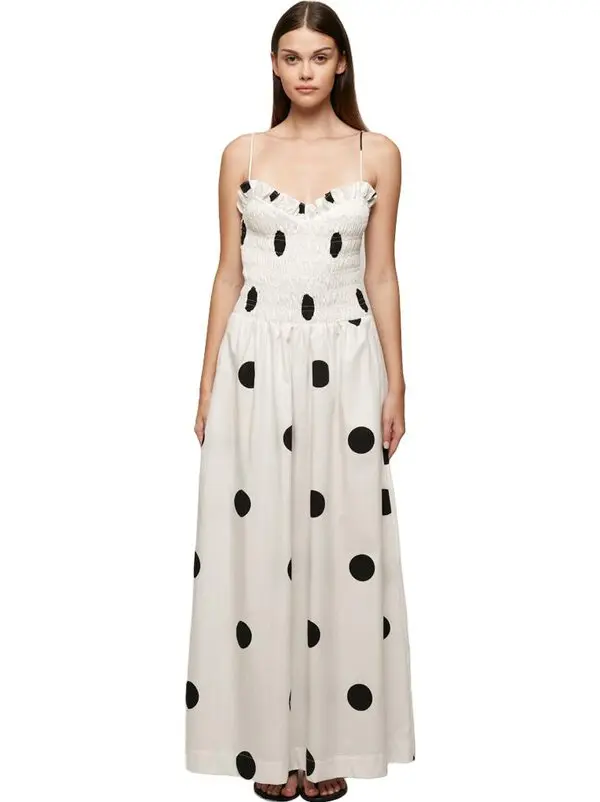 SWF Polka Dot Ruffled Bodice Maxi Dress - Check Point