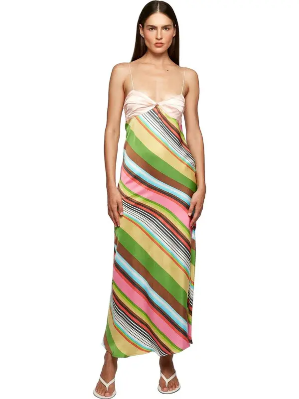 SWF Ruched Bra Slip Dress With Diagonal Stripes - La Fiesta