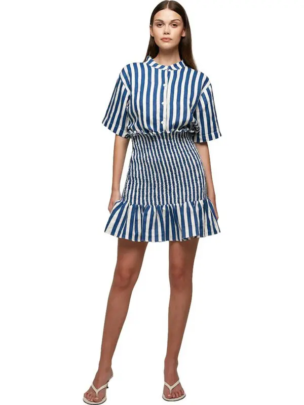 SWF Shirred Linen Mini Skirt - Coastline