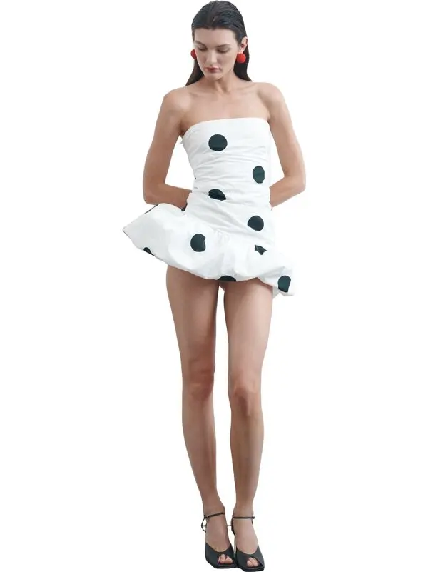 SWF Strapless Balloon Mini Dress With Polka Dot Print - Check Point
