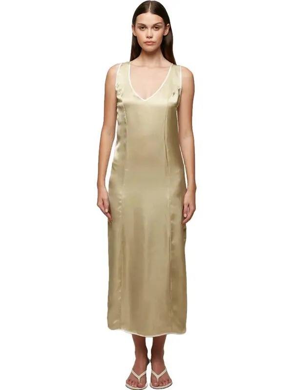 SWF Satin V-neck Midi Dress - Kiwi