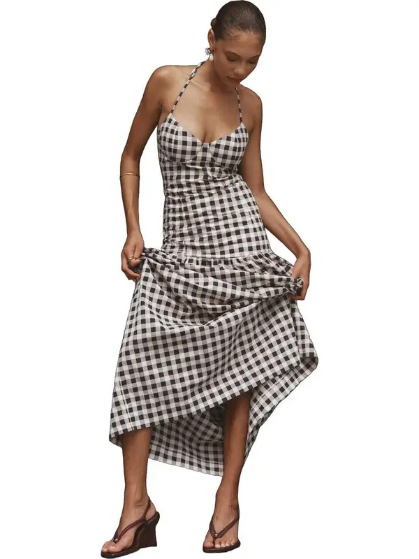 SWF Fine Halter Maxi Dress - Check