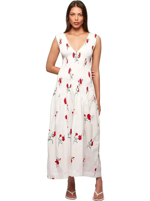 SWF Wide V Shirred Midi Dress - Bloom