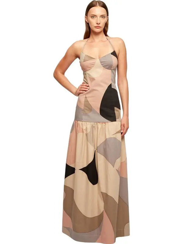 SWF Halterneck Maxi Dress With Printed Details - Blurred Bloom