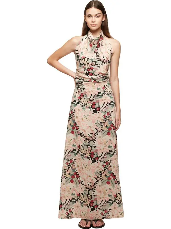 SWF High Neck Halter Maxi Dress In Print - Dust Bloom