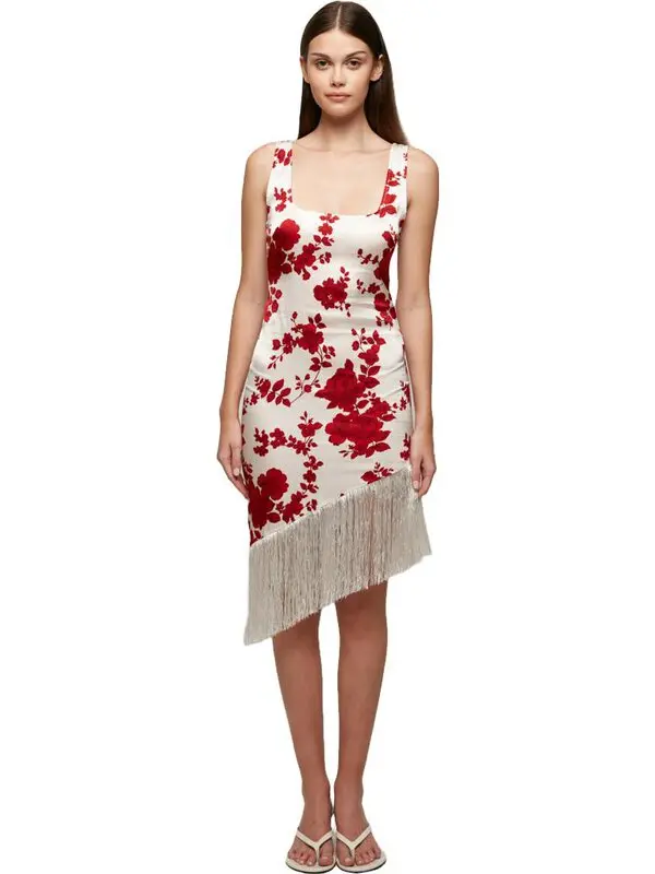 SWF Asymmetric Fringe Hem Dress - Red Veil
