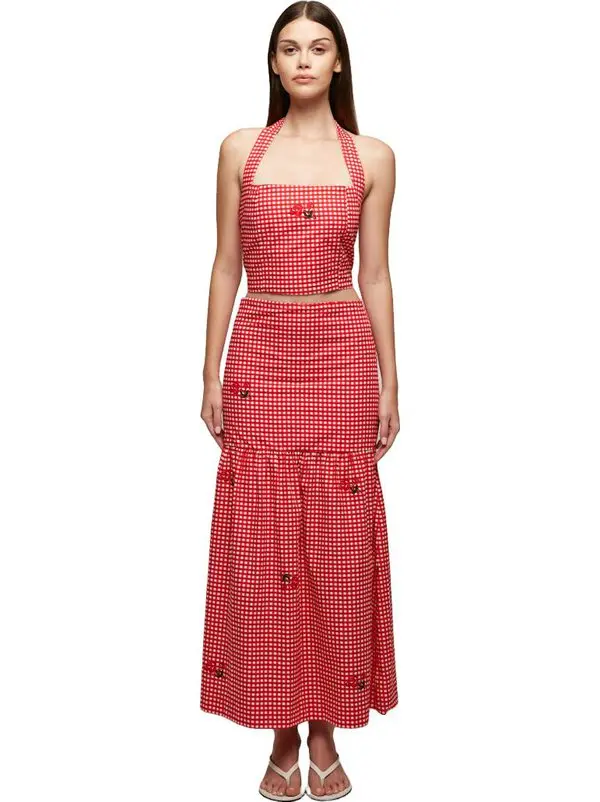 SWF Hip Hugging Midi Skirt In Red Gingham - Petal Check
