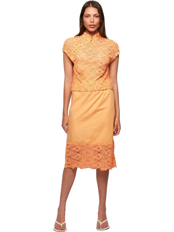 SWF Mandarin Collar Lace Blouse - Chrome
