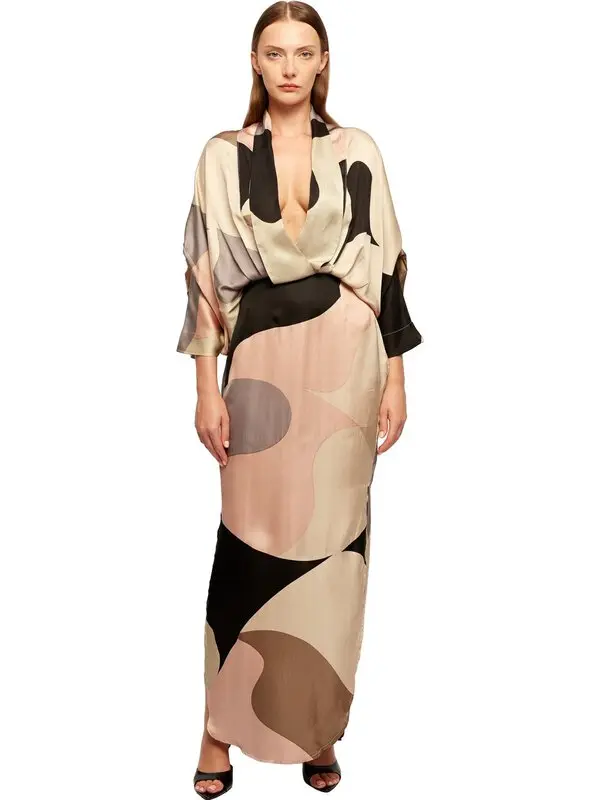 SWF Printed Maxi Dress With Blouson Sleeves - Blurred Bloom