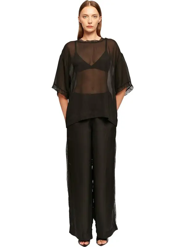 SWF Oversized Silk Lace Trim Top - Midnight Lace
