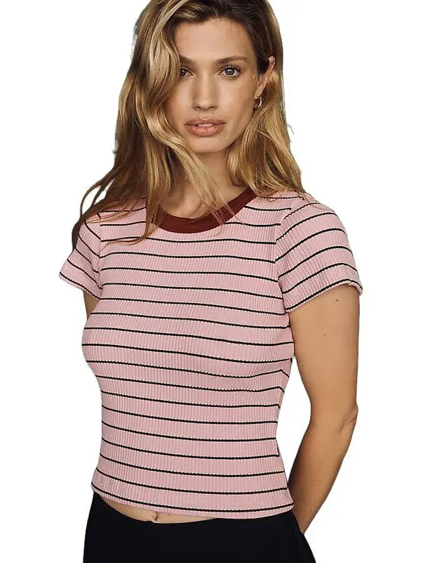 Sundry Striped Short Sleeve T-shirt - Carnation