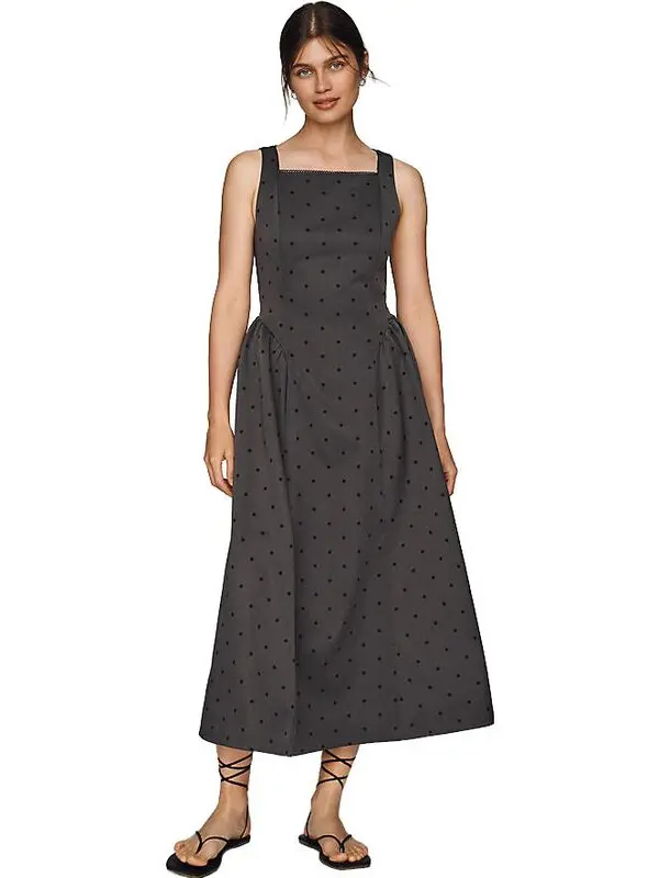 Endless Rose Basque-waist Midi Dress - Grey Dot