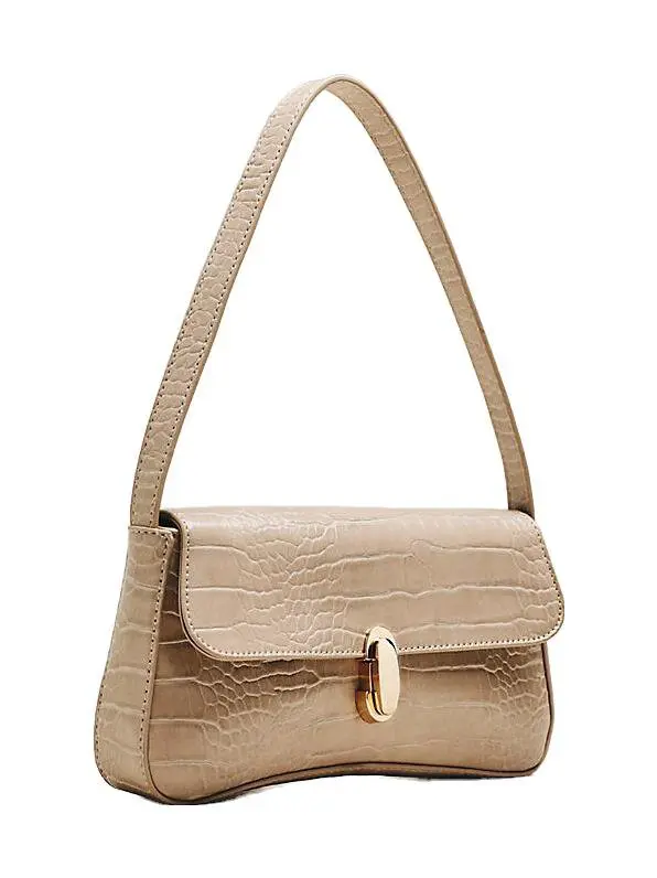 Maeve Faux-leather Croc Shoulder Bag - Cream