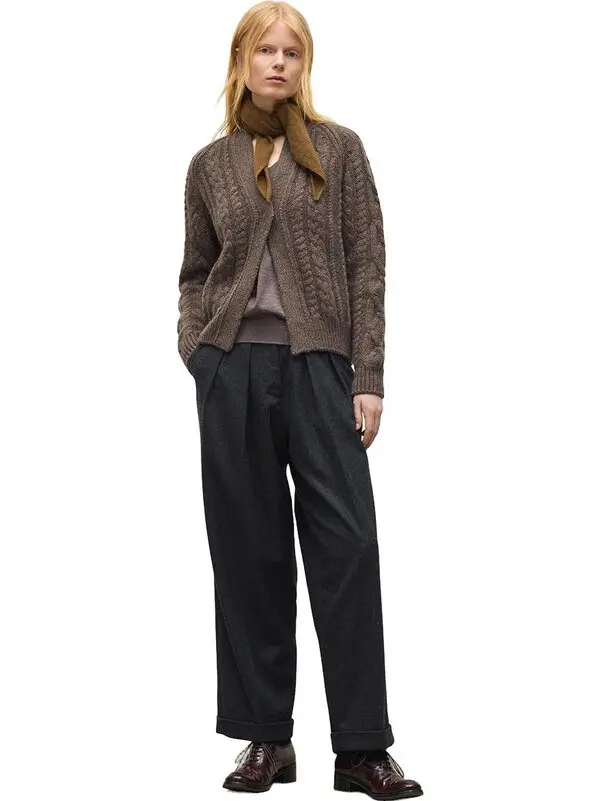 Johnstons Of Elgin Abel Aran Cable Cardigan - Brown