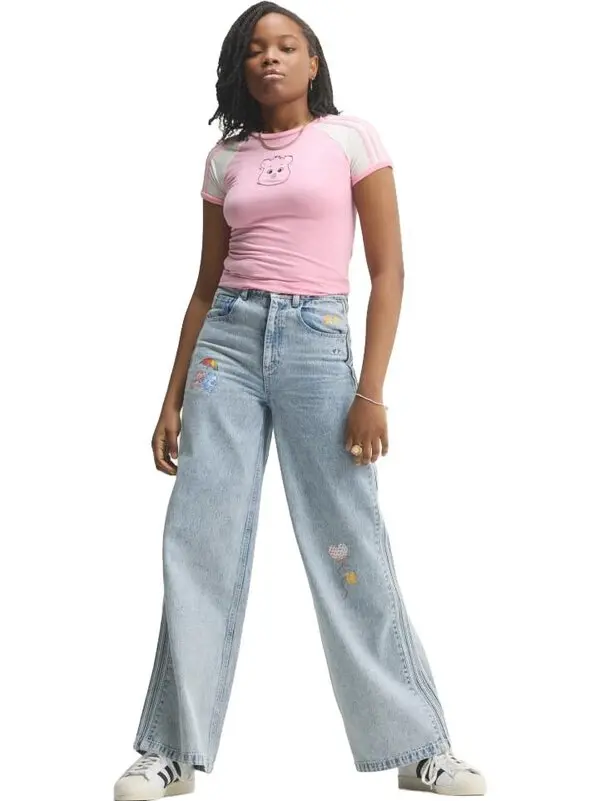 Adidas Care Bears High Rise Wide Leg Denim Pant Blue - Clear Sky