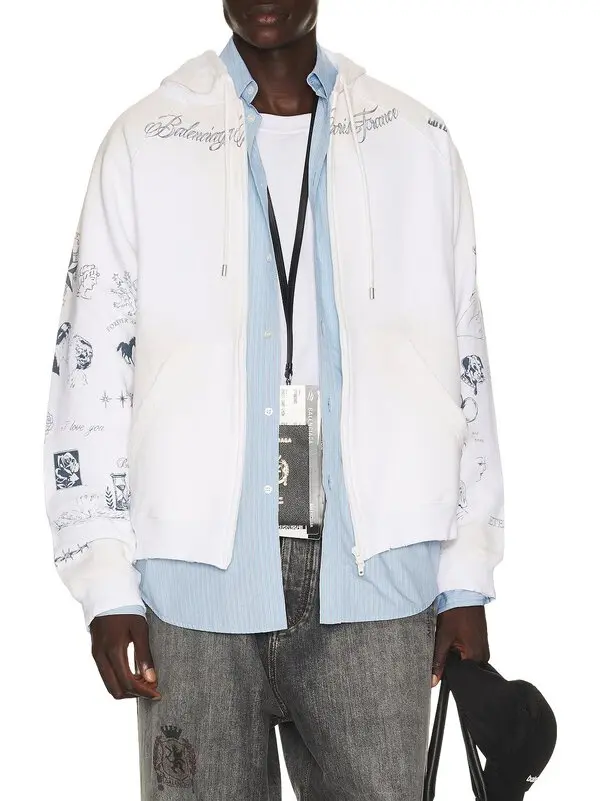 Balenciaga Raglan Zip Up Hoodie - White