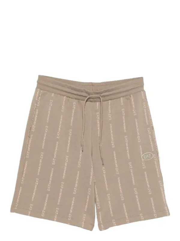 EA7 Logo Print Shorts - Beige