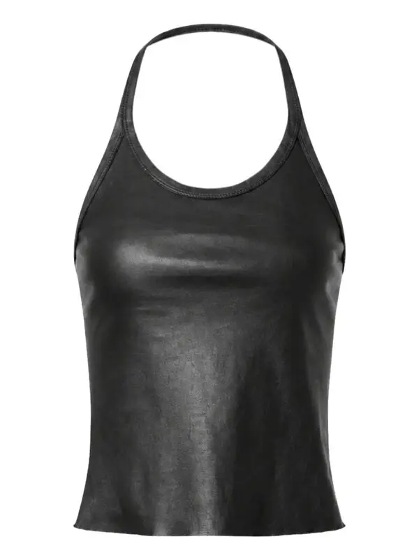 Stouls Leather Open-back Round Neck Tank Top - Black