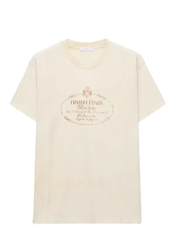 Prada Ivory T-shirt With Logo Print - Natural